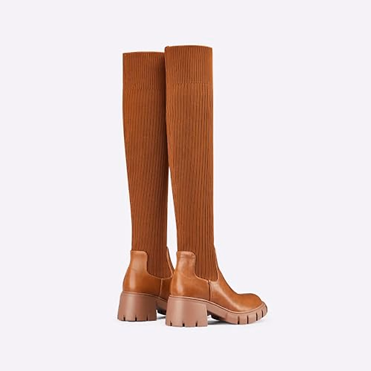 NEWBELLA Womens Over Knee Boots Thigh High Stretch Knitted Socks Chunky Block Heel Boots (Brown, Adult, Women, 7, Numeric, US Footwear Size System, Medium)