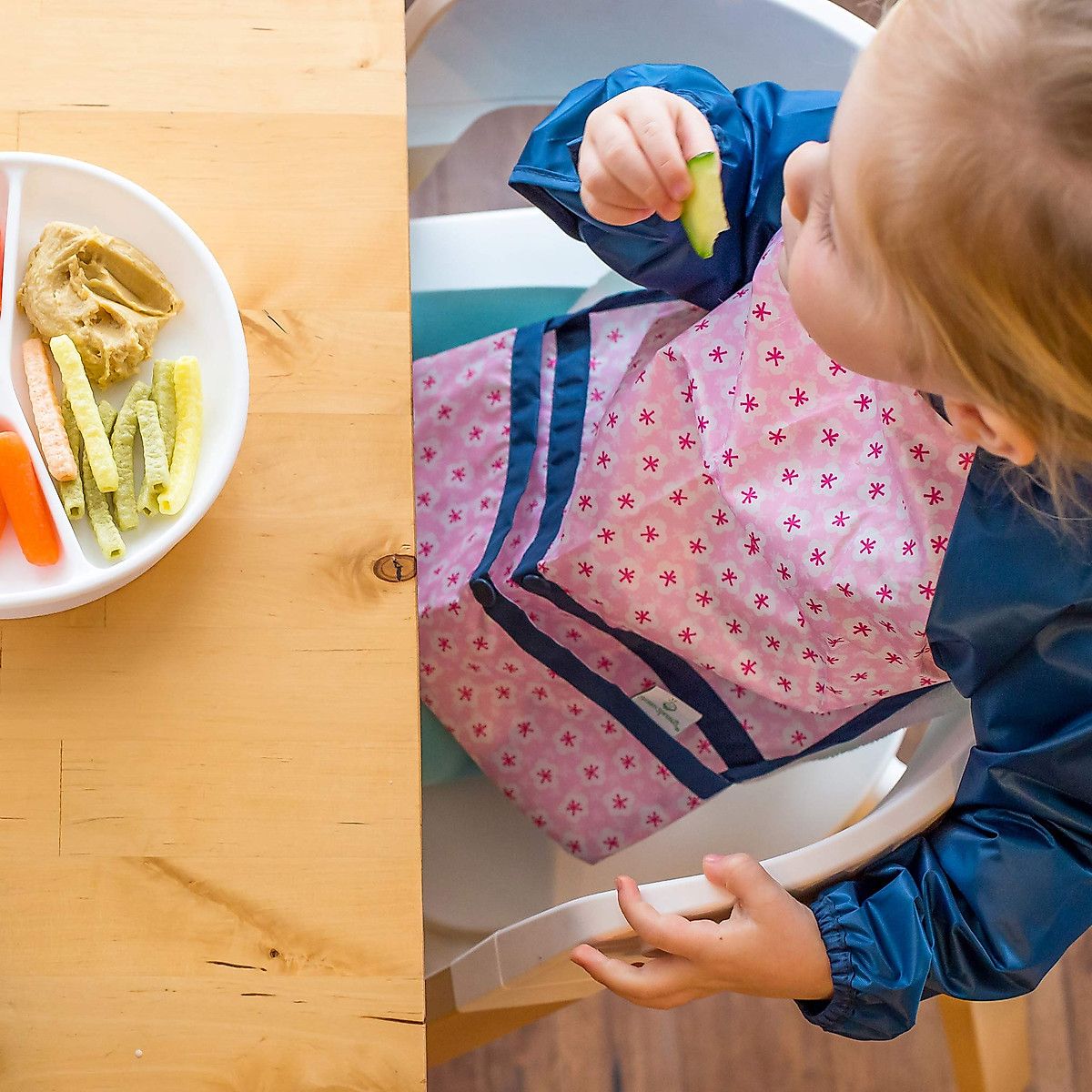 green sprouts Easy-wear Long Sleeve Bib | Waterproof Protection | Flipped Pocket, Soft Material, Easy Clean Smock