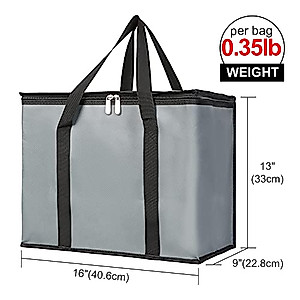 Bodaon 2-Pack Insulated Reusable Grocery Bag with Zippered Top, X-Large Frozen Foods Cold, Cooler Shopping Accessories, Insullated Bags, Dark Grey