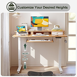 BANTI 48'' Height Adjustable Electric Standing Desk with Keyboard Tray, Home Office Desk Computer Workstation with Storage Shelf, Sit Stand Desk, Light Rustic Top