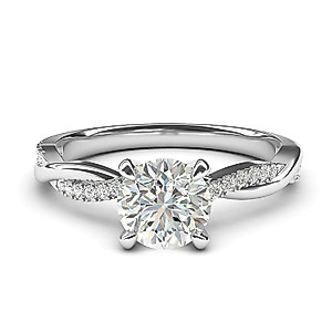 10k White Gold 4-Prong Petite Twisted Vine Simulated 1.0 CT Diamond Engagement Ring Promise Bridal Ring (7.5)