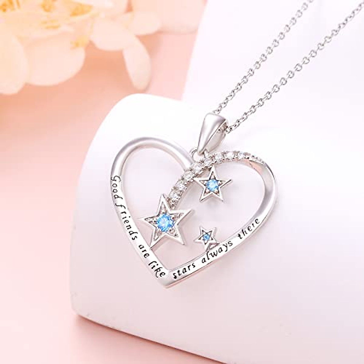 DAOCHONG S925 Sterling Silver Stars Best Friend Friendship BFF Heart Jewelry Pendant Necklace