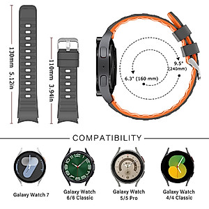 Tasikar No Gap Bands Compatible with Samsung Galaxy Watch 7/6/5/4 Band 40mm 44mm/Watch 6 Classic Band 43mm 47mm/Watch 5 Pro/4 Classic, Soft Silicone Sport Strap for Women Men, Grey Orange
