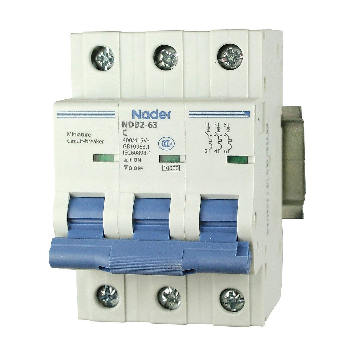ASI AC Miniature Circuit Breaker - 3 Pole DIN Rail Mount 50 Amp 480 Volt Unit with Shock-Proof Terminations, Trip Curve C, L1, L2, L3 and Neutral Three-Phase Circuits