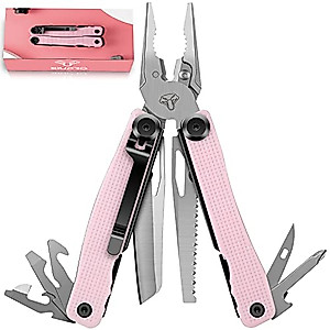 SIUPRO Pocket Multitool Knife, Folding Tactical Plier with Clip, Survival Utility Multi Tool, Gifts for Women Men Kids, All Self Locking, Cute Pink SD-9