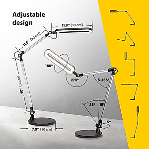 OTUS [2in1] LED Desk Lamp for Home Office with Wireless Charger, Architect LED Desk Light for Study, Reading, Working, Adjustable Tall Swing Arm Table Light, Dimmable Brightness, 3 Color Modes