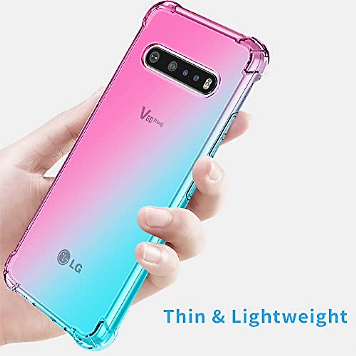 OEURVQO for LG V60 ThinQ 5G Case Clear Cute Gradient Colorful Design Slim Phone Case Soft TPU Cover Shockproof Bumper Anti-Scratch Protective for LG V60 ThinQ (Pink Green)
