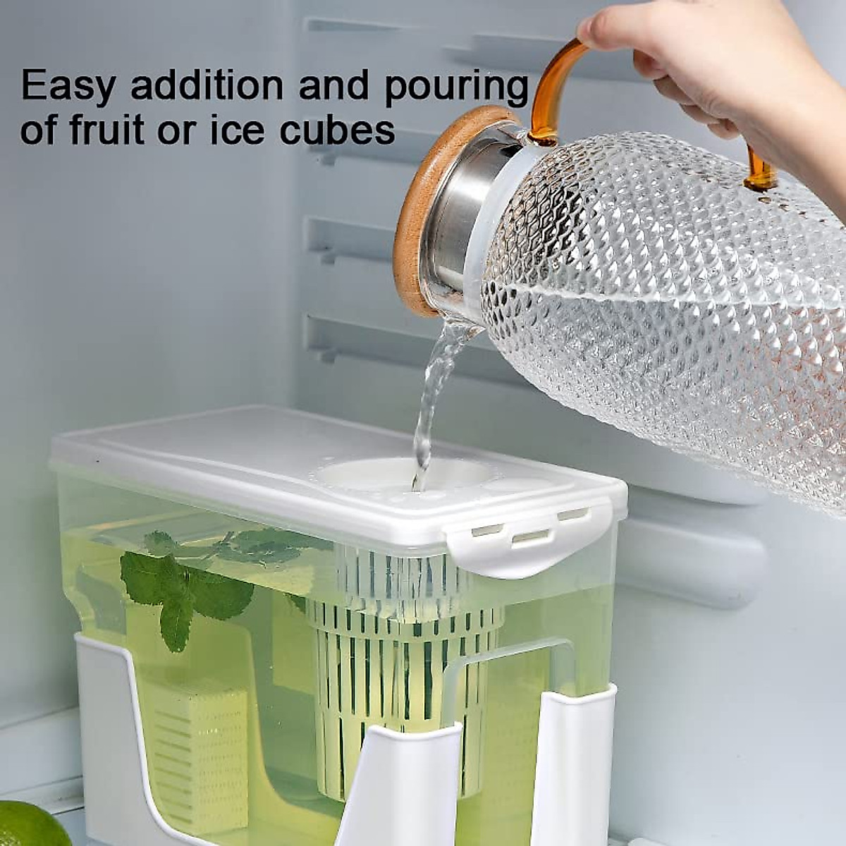 0.9 Gallon Drink Dispenser For Fridge,Beverage Dispenser With Stand And Spigot,Large Capacity Cold Water Pitcher,Fruit Drink Dispenser Beverage Container for Kitchen Home Party Bar