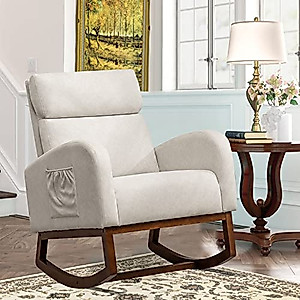 Awonde Upholstered Rocking Chair Nursery, Glider Rocker Armchair, High Back Accent Chair for Living Room Bedroom Side Chair Beige