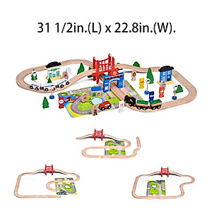 FUN LITTLE TOYS Wooden Train Track - 80 Pieces Wooden Railway Set for Toddlers, Boys and Girls 3, 4, 5 Years Premium Wood Construction Toys