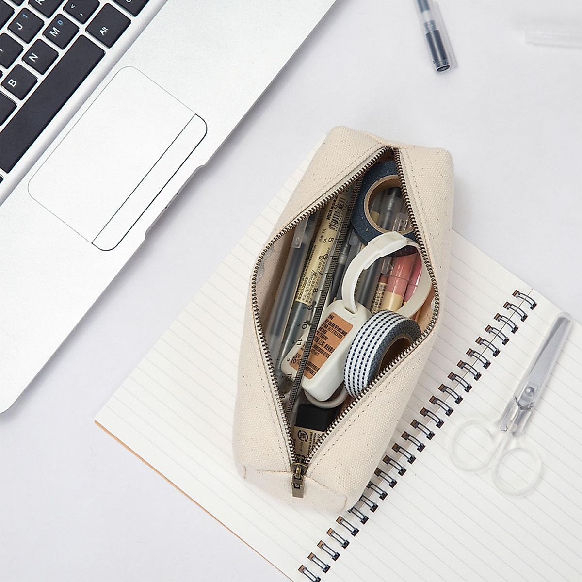 【YONBEN】Canvas pencil case cartuchera para poner boligrafo stationery bag pencil case storage cosmetic bag (Beige, S)