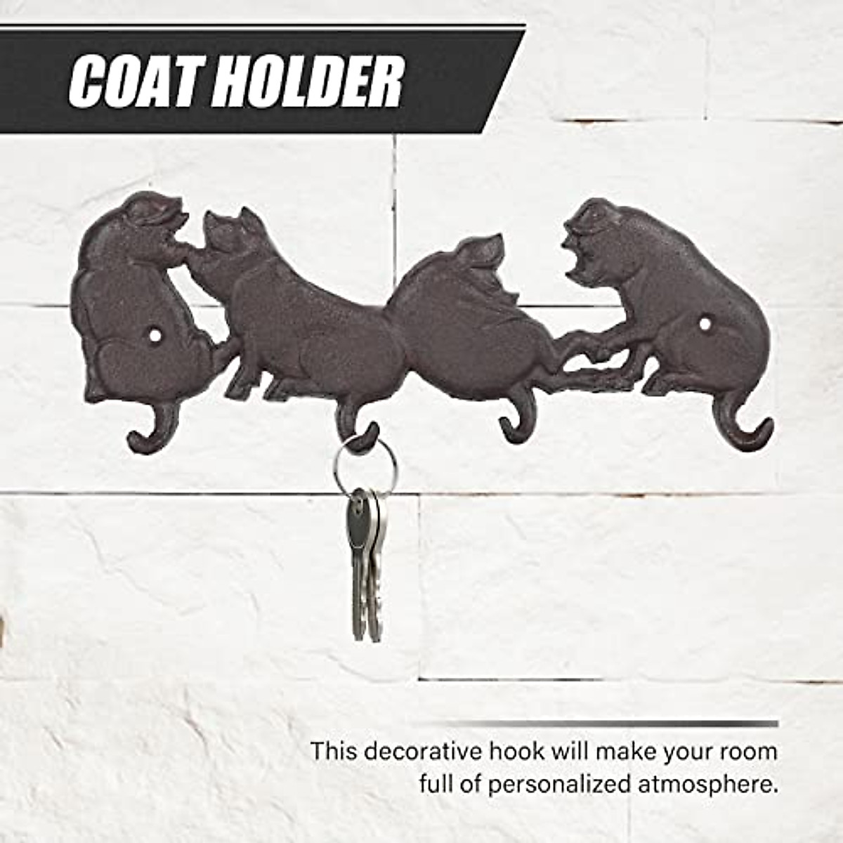 2pcs Coat Cartoon Rustic Hanging Rail Pig Hanger Towel for Home and Door Pattern Farmhouse Animal Kitchen Sweaters Hat Cast Racks Holders Special Clothes Coats Iron Room