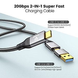 GiGimundo 20Gbps PD100W 5A Fast Charging Cable 3.3 ft, USB 3.2 Gen 2x2 Cable Compatible with Thunderbolt 3, Support 4K 60Hz Video Output, for Laptop, MacBooks, iPad Pro, Phones, Docking etc