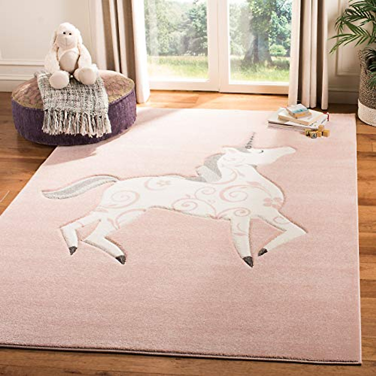 SAFAVIEH Carousel Kids Collection 5'3" x 7'6" Pink / Ivory CRK163P Unicorn Nursery Playroom Area Rug