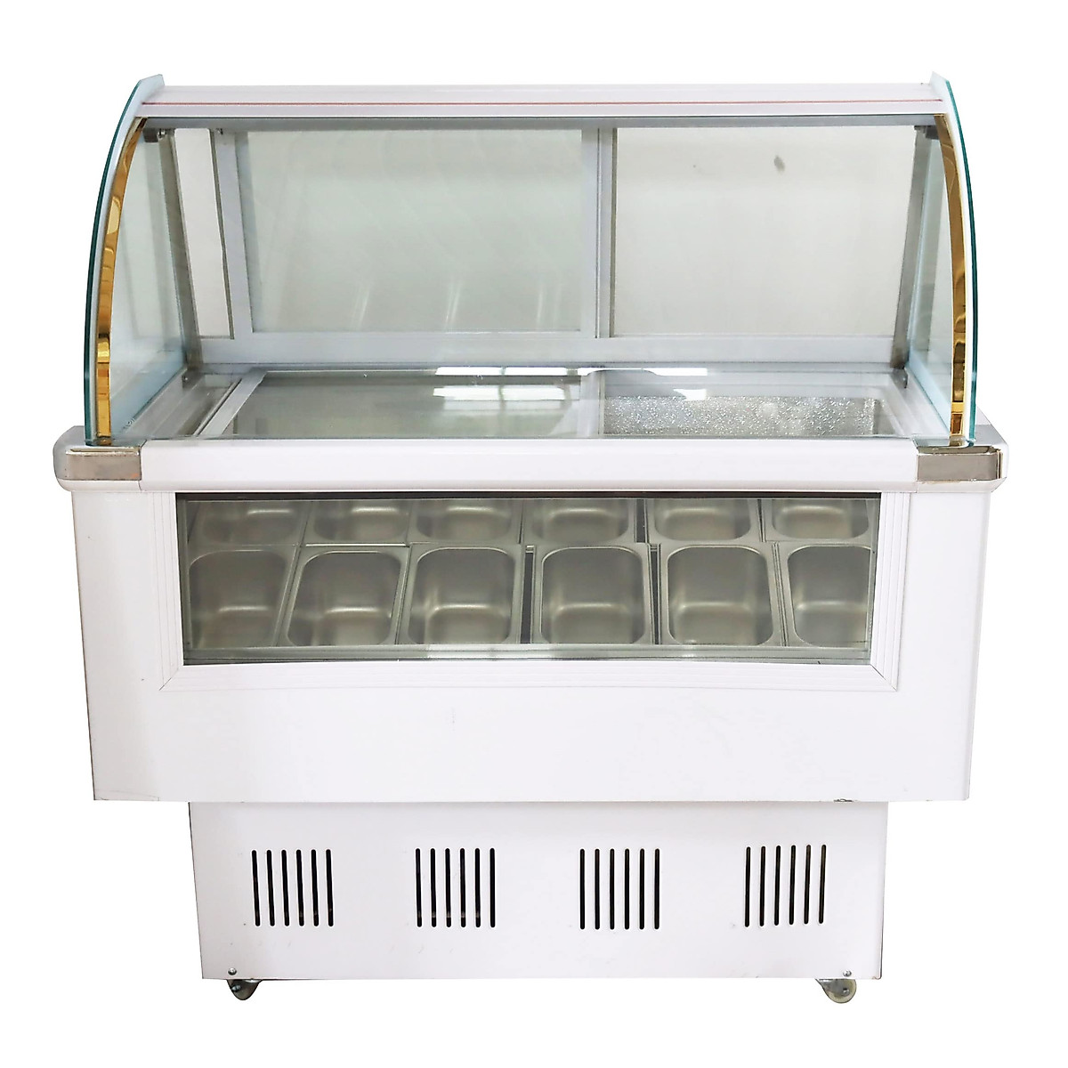 TECHTONGDA Commercial Ice Cream Chest Refrigerator Display Case Showcase Gelato Freezer With LED Light 220V 12 Pan