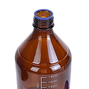 Pastein One Piece 2 Liter Amber Borosilicate Glass Graduated Round 2000ml Lab Reagent Media/Storage Bottle With GL45 Orange Screw Cap
