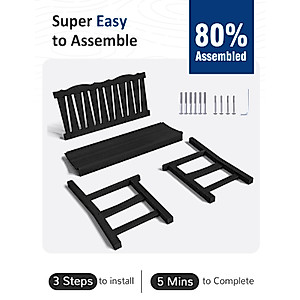 LAHAAP Outdoor Rocking Chairs Set, Weatherproof HIPS Outdoor Furniture, Include 2 Patio Rocking Chairs + Outdoor Bench, Suit for Garden, Porch, Lawn & Backyard(Black)