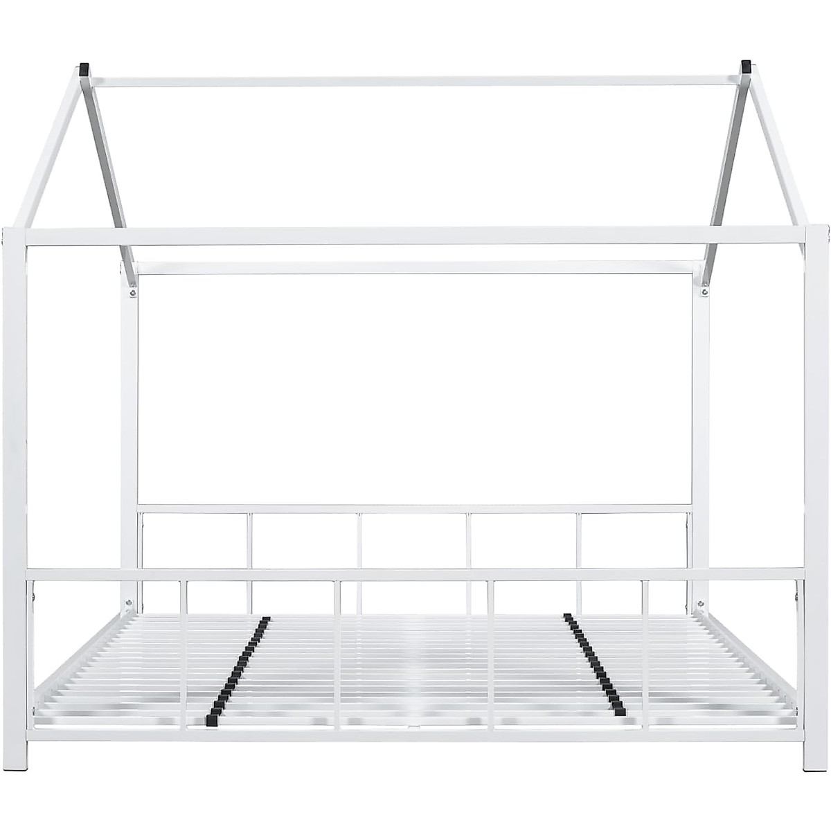 DNYN Full Size Montessori Floor Bed & House Bedframe with Roof Design for Kids Bedroom,Super Save Space & Easy Assembly & No Box Spring Needed, White