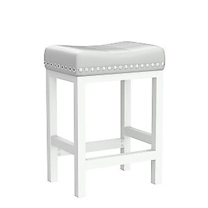 OUllUO Gray White Bar Stools Set of 2, Counter Height Bar Stools, Saddle Barstools, Pu Leather Stools with Metal Frame for Kitchen Island, 918P-NG