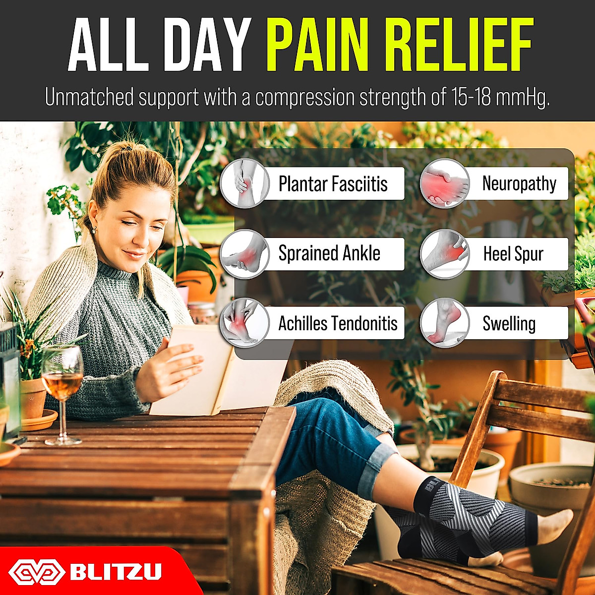 Foot & Ankle Brace Socks - Plantar Fasciitis Relief Neuropathy Socks, Arch Support for Women & Men, Ankle Compression Sleeve for Heel Spurs, Tendonitis, Ankle Wrap for Sprained Ankle Black S-M