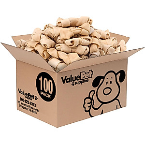 ValueBull USA Rawhide Dog Bones, Premium Thick Cut, 4 Inch, Natural Flavor, 100 Count Bulk Pack - Natural & Safe, USA Beef Hide, Long Lasting, Chemical Free, No Artificial Flavors