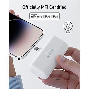 Anker Nano Portable Charger for iPhone, with Built-in MFi Certified Lightning Connector, Power Bank 5,000mAh 12W, Compatible with iPhone 14/14 Pro / 14 Plus, iPhone 13 and 12 Series (Black)