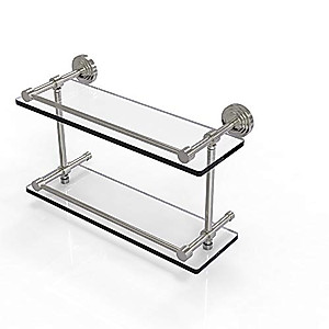 Allied Brass WP-2/16-GAL-SN Wp 2 Gal Waverly Place Inch Double Gallery Rail Glass Shelf, 16 Inch, Satin Nickel