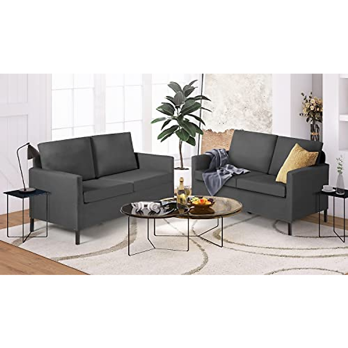 TYBOATLE 51 inch Fabric Modern Loveseat Sofa Couch for Living Room, Upholstered Love Seats 2-Seater w/Iron Legs for Compact Small Space, Apartment, Bedroom, Dorm, Office (Dark Grey)