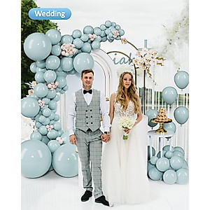 TIPKITS 140 pcs Dusty Blue Balloons, Fog Blue Balloon Garland Arch 18/12/10/5 In, Latex Haze Blue Balloons Party Decorations for Birthday Baby Shower Graduation Gender Reveal