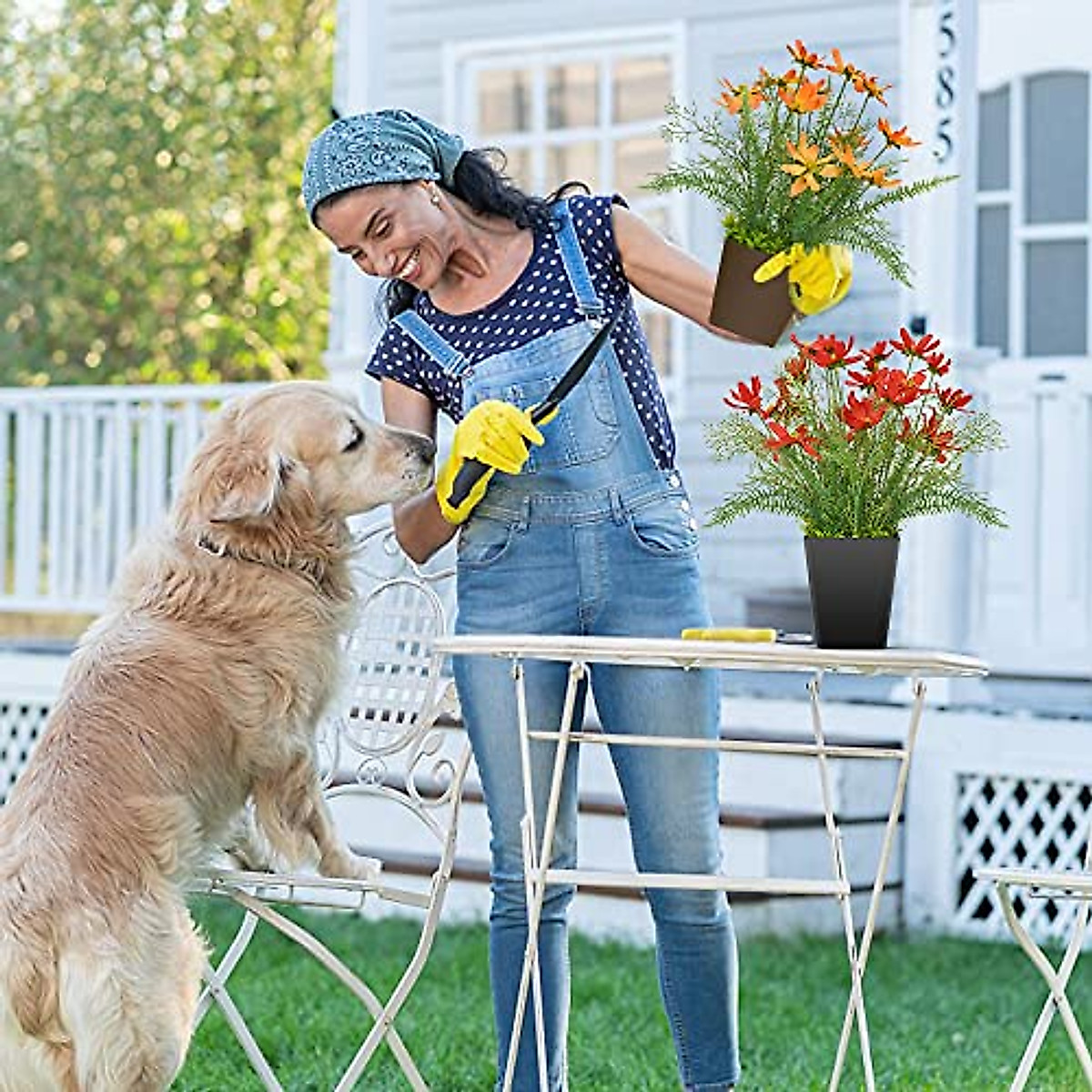 Luxsego Silk Artificial Flowers Coreopsis Faux Flowers, Potted Floral Decor for Garden, Wedding, Office Table Decor Gifts Idea for Her or Him, Decorative Home Accessories(16.7in, Red)