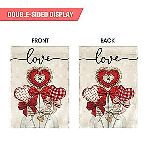 AVOIN colorlife Valentine's Day Love Garden Flag 12x18 Inch Double Sided Outside, Love Heart Bow Anniversary Yard Outdoor Flag