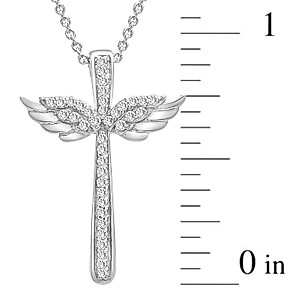 Timeless Love 1/10 CT Diamond Wing Cross Pendant Set in Sterling Silver, Necklace with 18" Cable Spring Ring, Dainty Jewelry for Women, Luxury Fashion Pendant Necklaces for Women or Girls