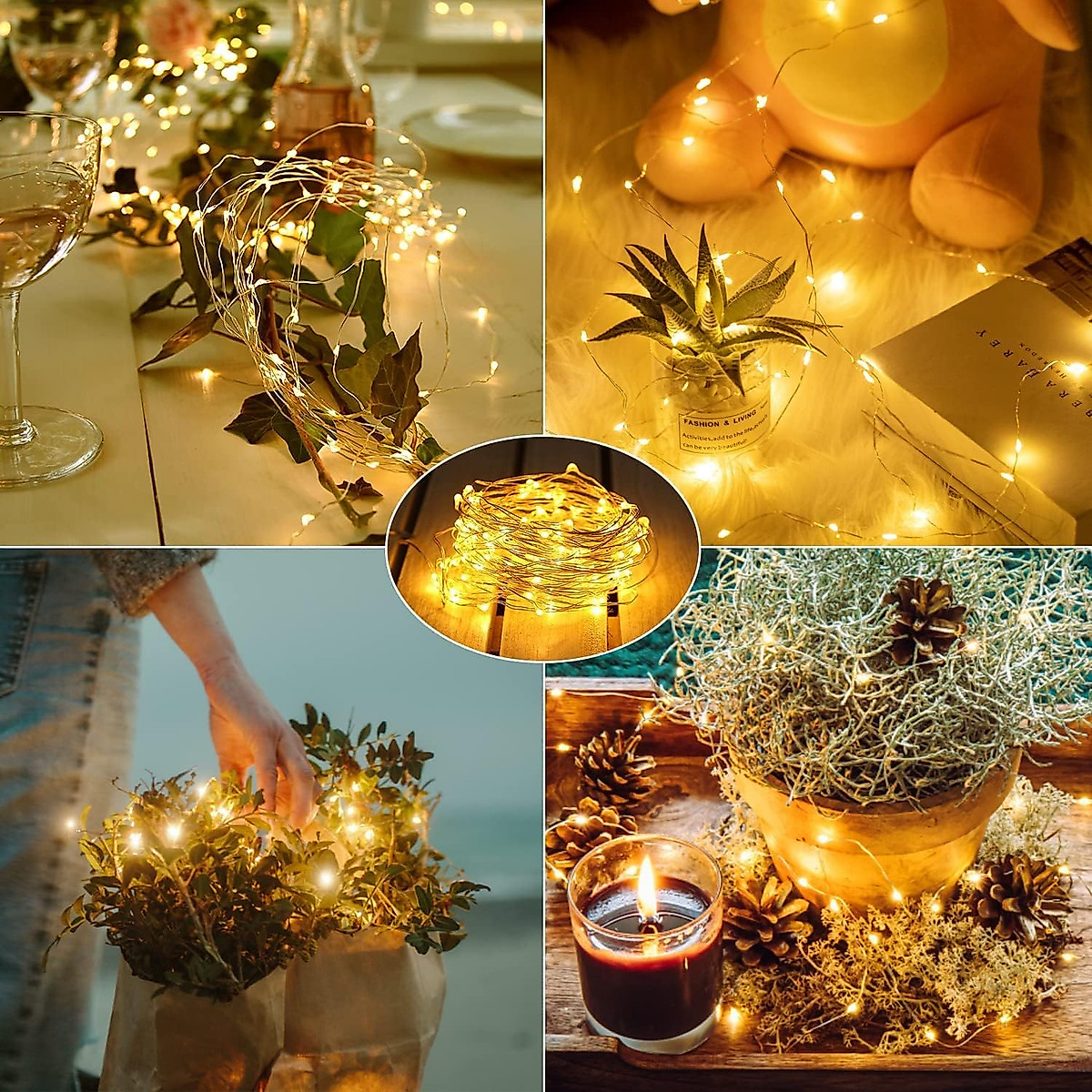 Fairy Lights Battery Operated String Lights - 12 Pack 7ft 20 LED Silver Wire Firefly Lights for Mason Jars DIY Picture Walls Shelves Arts Crafts Trees Branches Bedroom Wedding Party Decor(Warm White)