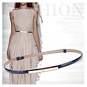 Women's Belt Dress Fashion Patent Leather Belts Adjustable 22"- 36" Skinny Slim Belt Genuine Leather Gold Color Buckle Waistband, Peach-Pink