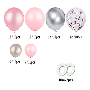 Pink and Silver Balloons 60pack, 5" 12" Silver Balloon and Light Pink Balloon for Birthday Retirement Bridal Shower Congrats Graduation Wedding Anniversary Suplies