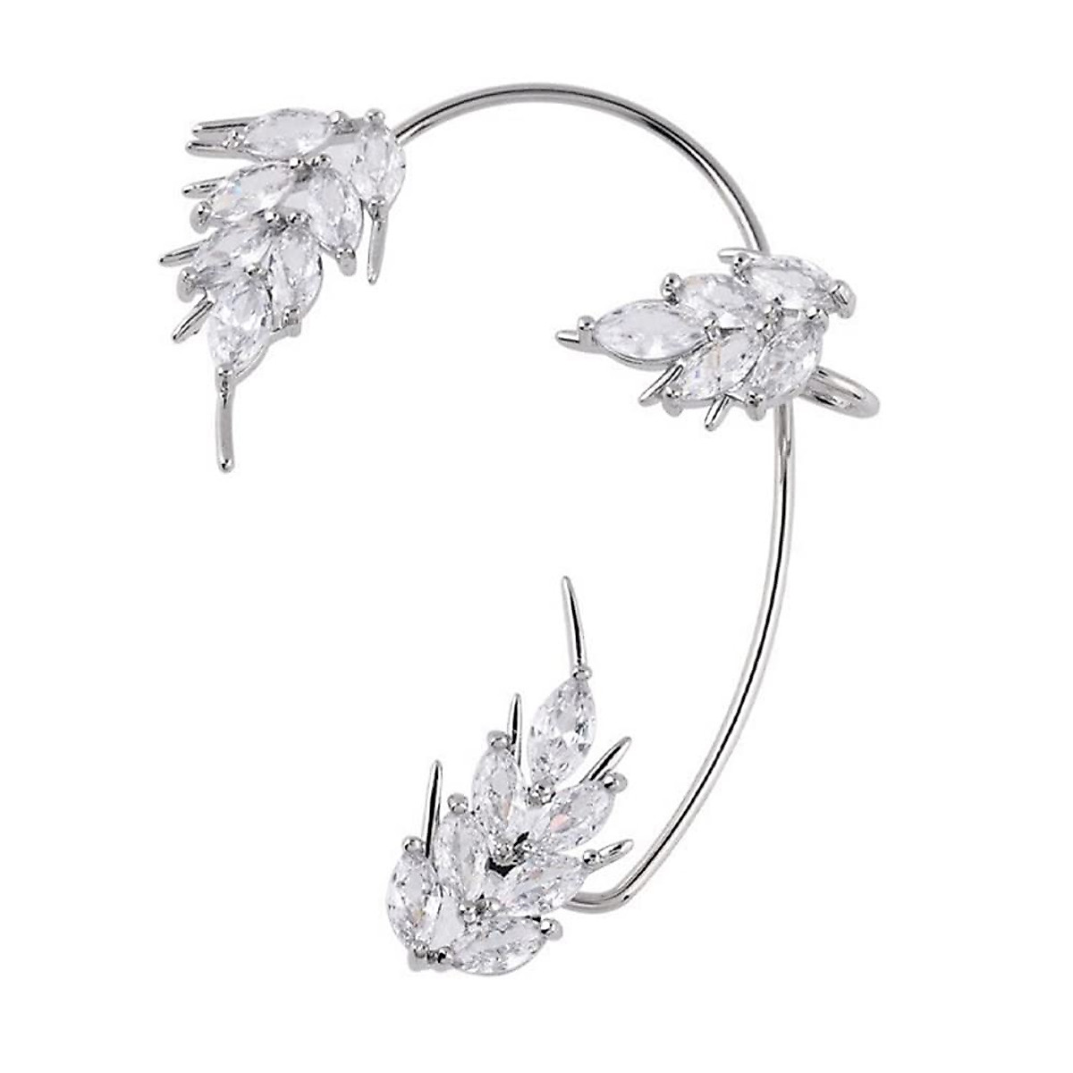 Kenjudess Sparkling Rhinestone Wheat Ear Cuffs 2Pcs Vintage Leaf Cartilage Ear Wrap Non-Pierced Fake Earrings Prom Party Festival Accessories for Women (Silver)