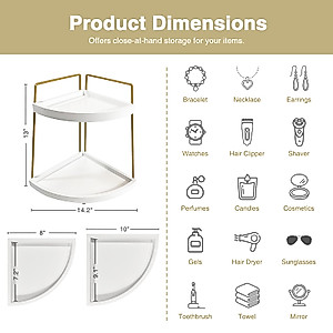 Forbena Corner Bathroom Counter Organizer, White and Gold Countertop Shelf Organizer for Kitchen Sink, 2 Tier Makeup Vanity Tray for Dresser Tops Decor, Corner Shelf for Girls Bedroom Storage