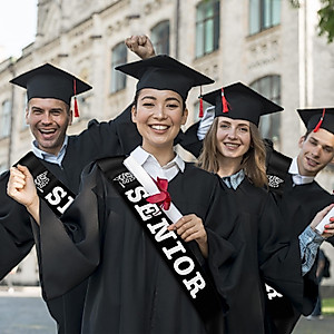 SKJIAYEE 18 Pack Class of 2025 Senior Sashes, Black Satin Finally Graduated Sash with Silver Printing Letters Cheerleader Senior Sash for Class of 2025 Graduation Party Celebrations Supplies