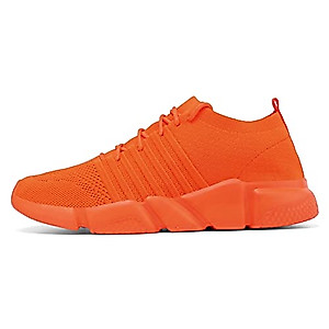 GSLMOLN Mens's Women's Gym Shoes Knitted Fashion Slip on Sneakers Lightweight Breathable Athletic Shoes Fashin Tennis Sport Shoes Orange M 10.5/W 12.5
