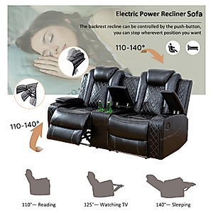 A Ainehome Luxury Living Room Furniture Sets Power Recliner Sectional Sofa Recliner Couch Set Recliner Leather Couch and Recliner Set Loveseat Chair for House/Office/Theater Seating(A-Black)