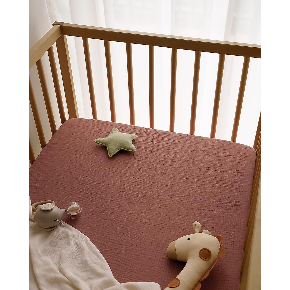 Muslin Crib Sheets Girl, Cotton Neutral Crib Sheet for Baby Girls and Boys, Fitted for Standard Crib Mattress & Toddler Bed Mattress (52"x28"), Soft and Breathable, 2 Pack (Rainbow&Cedar)