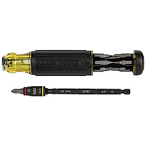 Klein Tools 32304 Screwdriver, 14-in-1 Adjustable Screwdriver with Flip Socket, HVAC Nut Drivers and Bits, Impact Rated