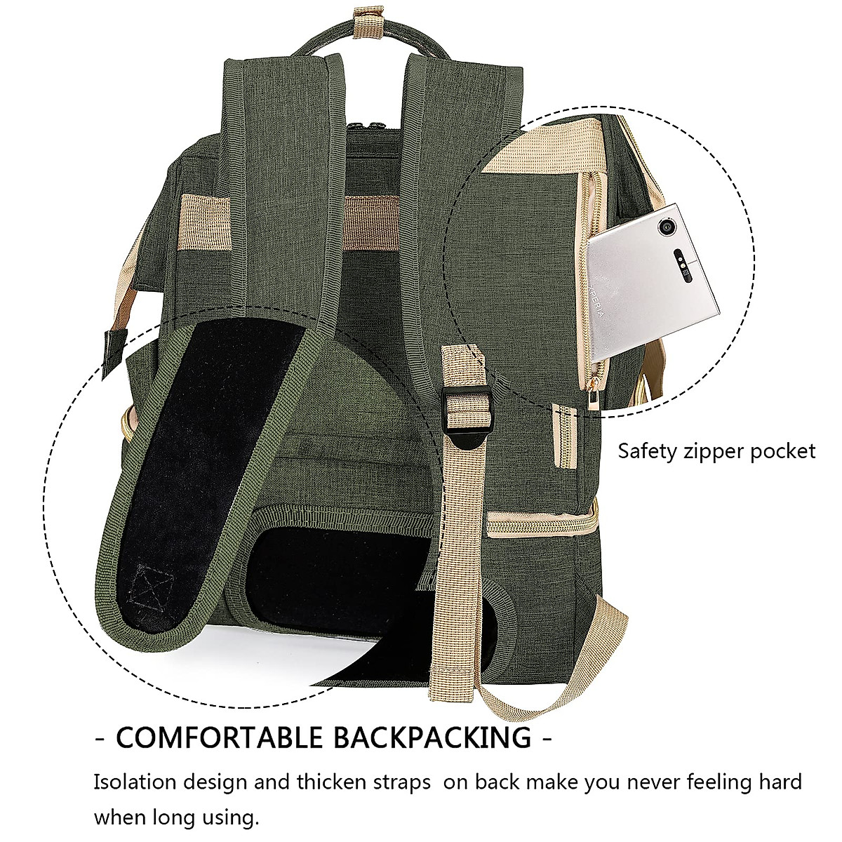 Breast Pump Backpack - Cooler and Moistureproof Bag Double Layer for Mother Outdoor Working Backpack with USB Charging Port, Large (Amy Green)