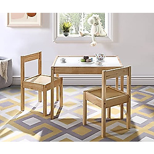 Olive & Opie Gibson 3-Piece Dry Erase Kids Table & Chair Set, Natural