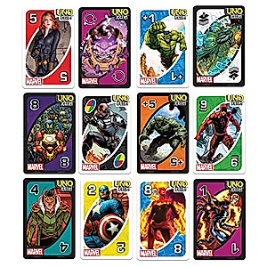 Mattel Games UNO FLIP Marvel Card Game with 112 Cards, Gift for Kid, Family & Adult Game Night for Players 7 Years & Older