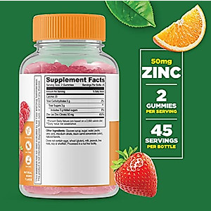 Lifeable Zinc 50mg Gummies - Great Tasting Natural Flavor Gummy Supplement - Gluten Free, Vegetarian, GMO-Free, Chewable Vitamins - for Healthy Immune Support - for Adults, Man, Women - 90 Gummies