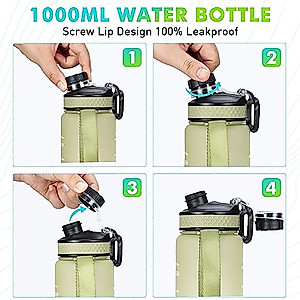 SUPPRUI Water Bottle 34 oz,Motivational Drink Bottle with Time Marker,Leak-proof Drink Bottle BPA Free Non-Toxic for Running,Cycling & Gym(Pink)