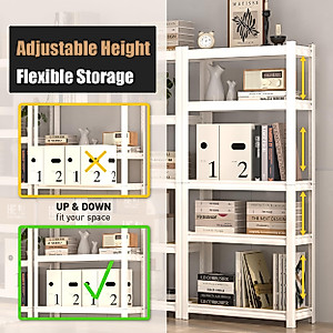 PrimeZone 27.6" W x 11.8" D x 59.8" H 5-Tier Adjustable Book Shelf - Modern Standing Open Bookshelf, Display Bookcase Storage Shelves Organizer for Living Room, Bedroom, Sturdy, Office, White