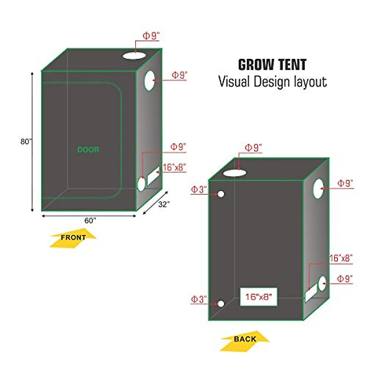 Hydro Plus 60''x32''x80'' Grow Tent Kit + Thermometer Hygrometer + 24 Hour Outlet Timer + 60mm Bonsai Shear + Plant Trellis Netting + Light Hangers Hydroponics System (60''x32''x80'' Kit)