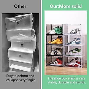 Attelite Upgraded Large Clear Shoe Storage Box Stackable, 8 Pack Thicken Plastic Shoe Containers, Drop Side Front Shoe Storage Organizer for Display Sneakers